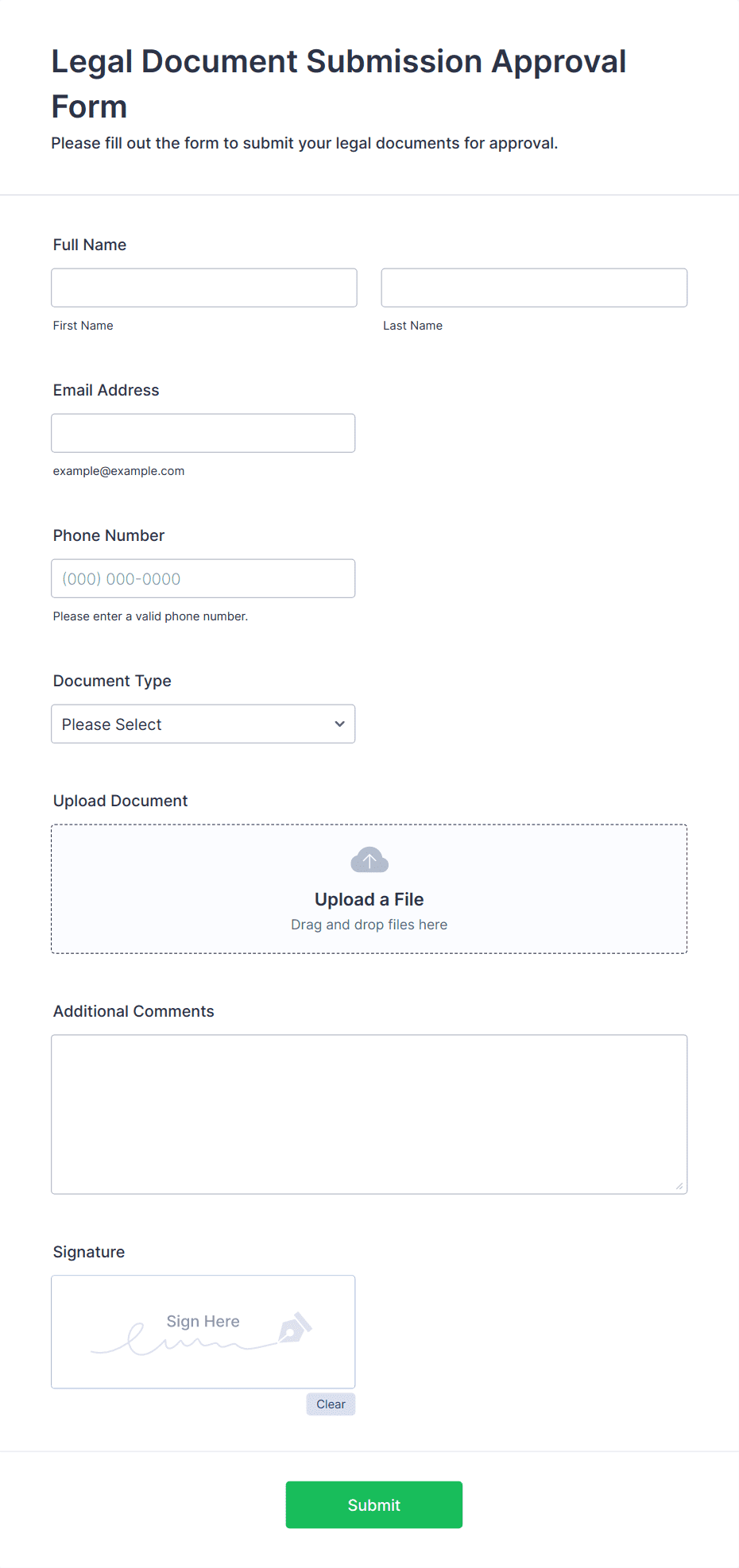 Legal Document Submission Approval Form Template | Jotform