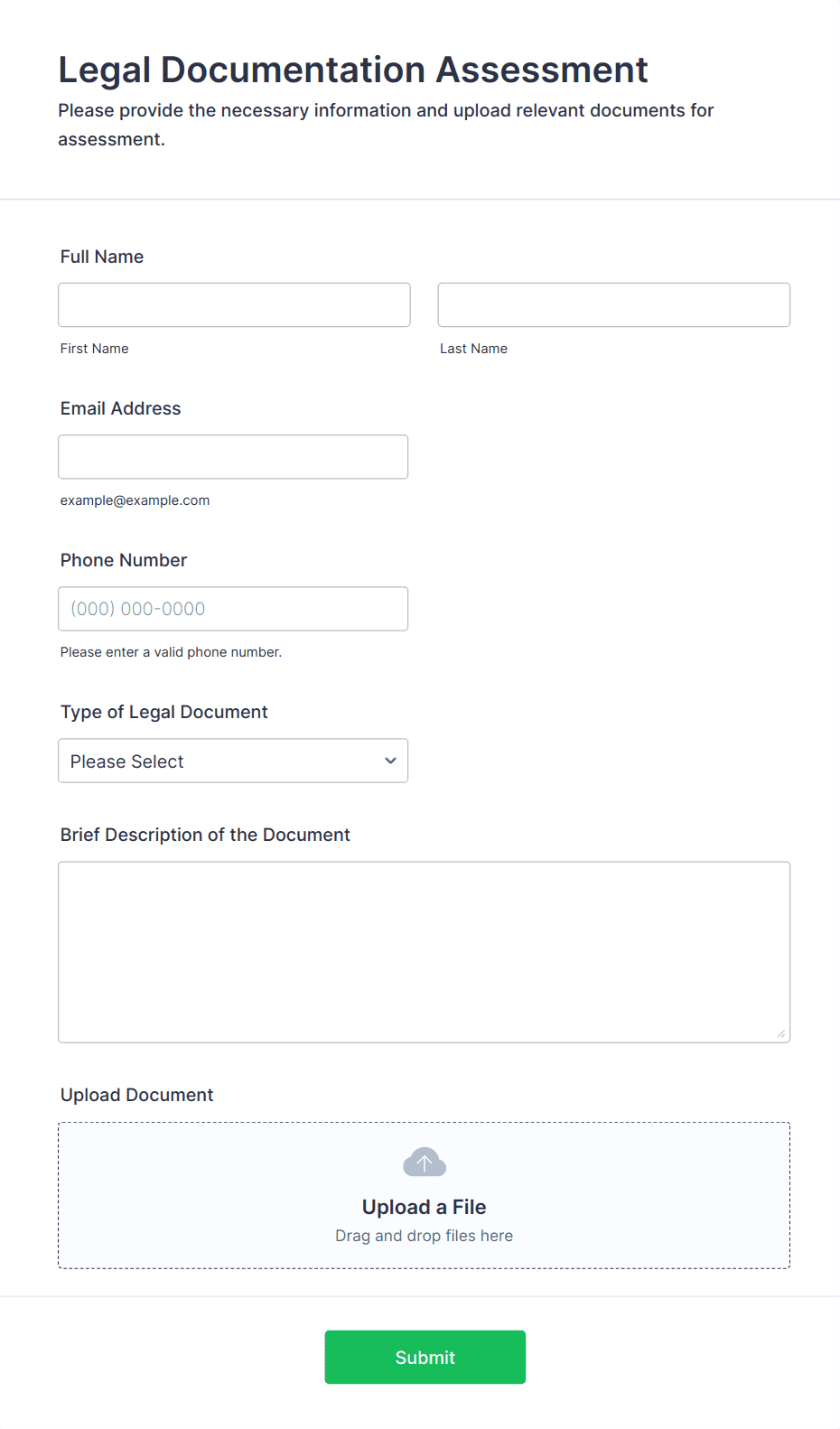 Legal Documentation Assessment Form Template | Jotform