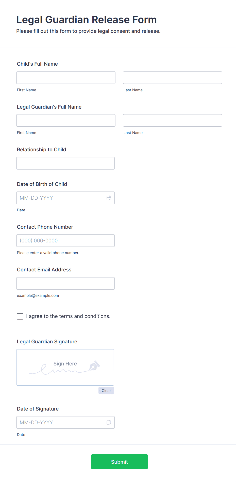 Legal Guardian Release Form Template | Jotform