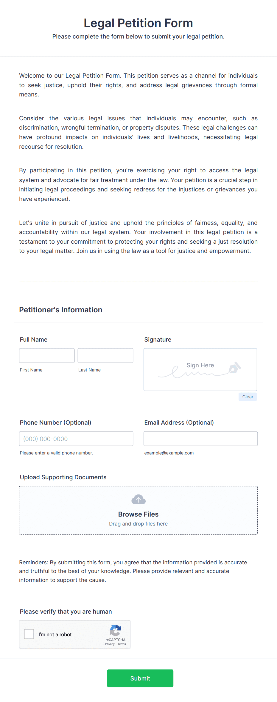 Legal Petition Form Template | Jotform