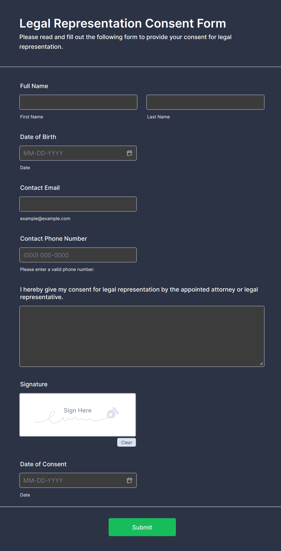 Legal Representation Consent Form Template | Jotform