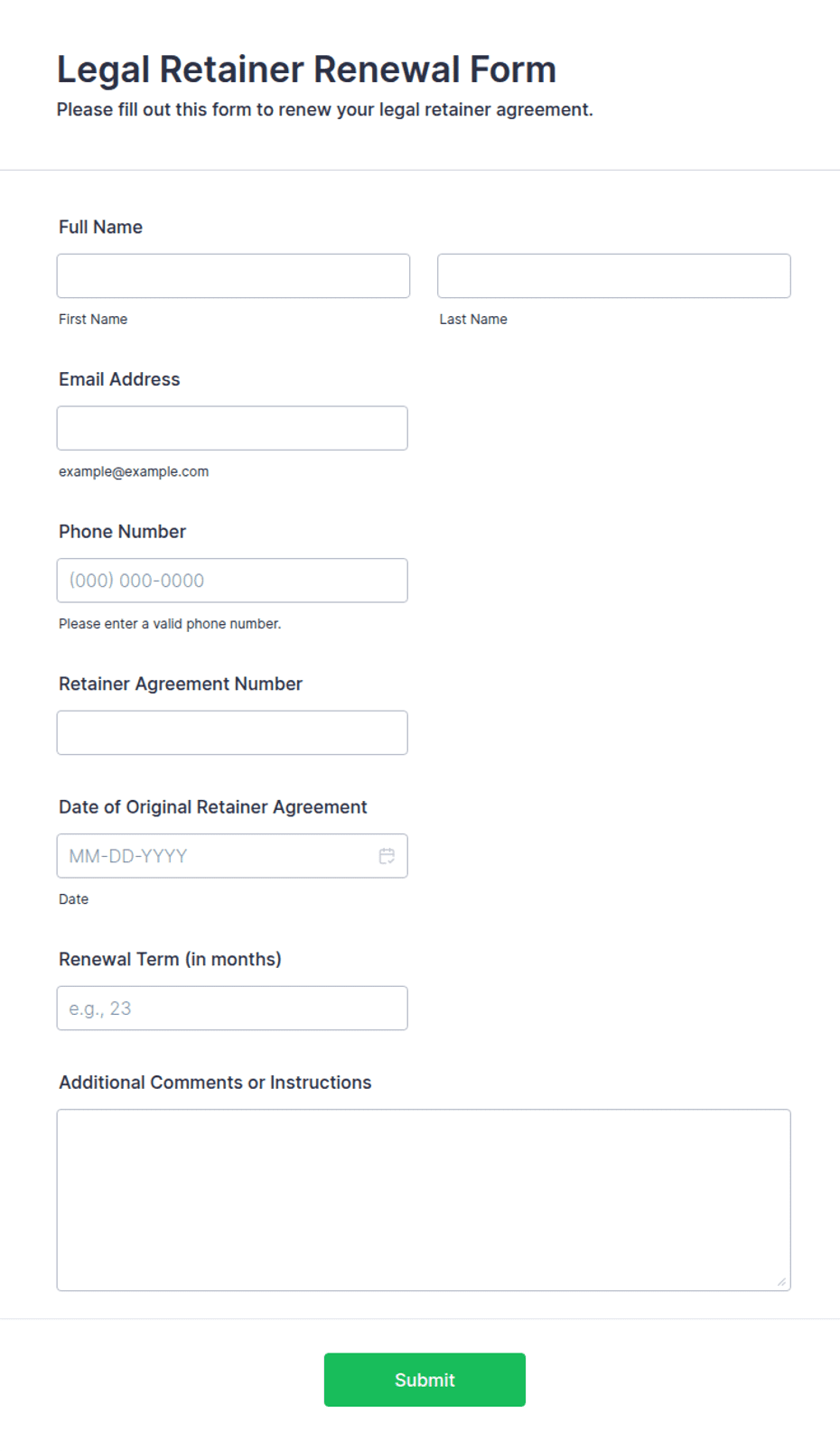 Legal Retainer Renewal Form Template | Jotform