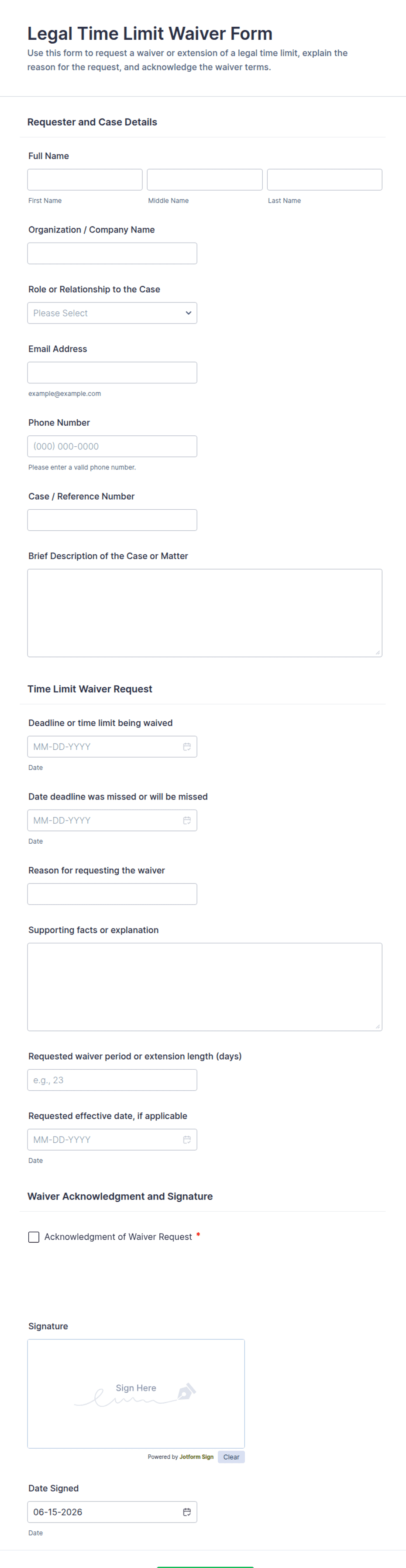 Legal Time Limit Waiver Form Template | Jotform