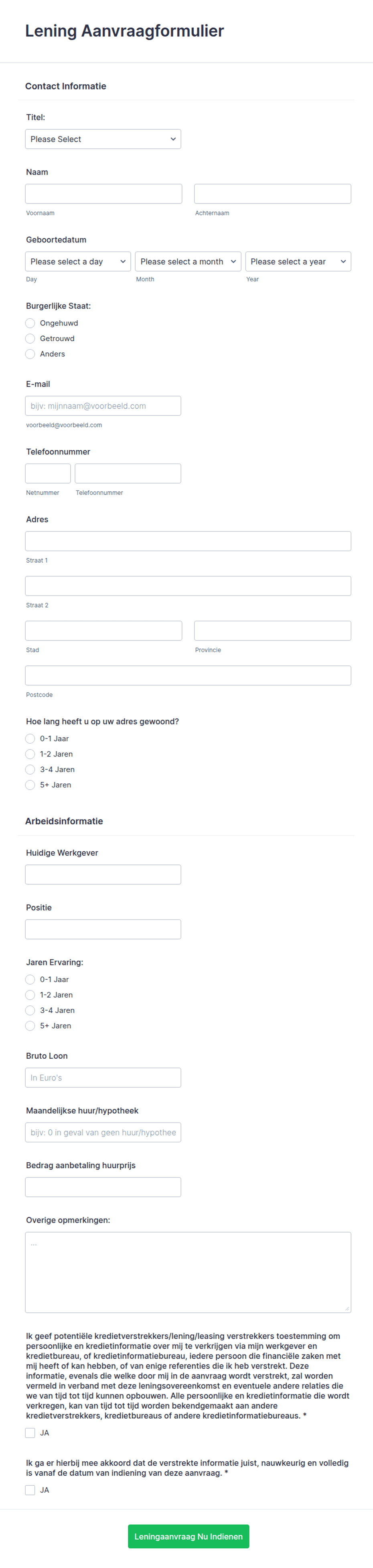 Lening Aanvraagformulier Formulier Sjabloon | Jotform