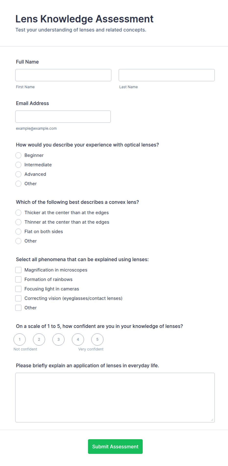 Lens Knowledge Assessment Form Template | Jotform