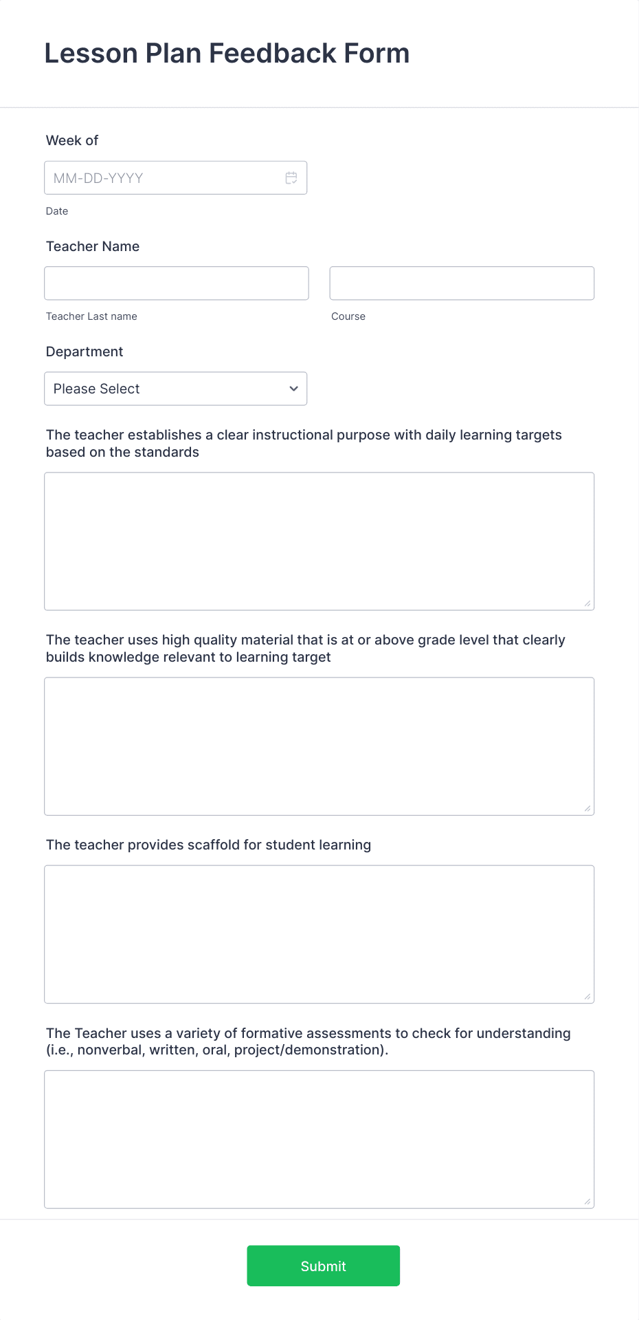 Lesson Plan Feedback Form Template | Jotform