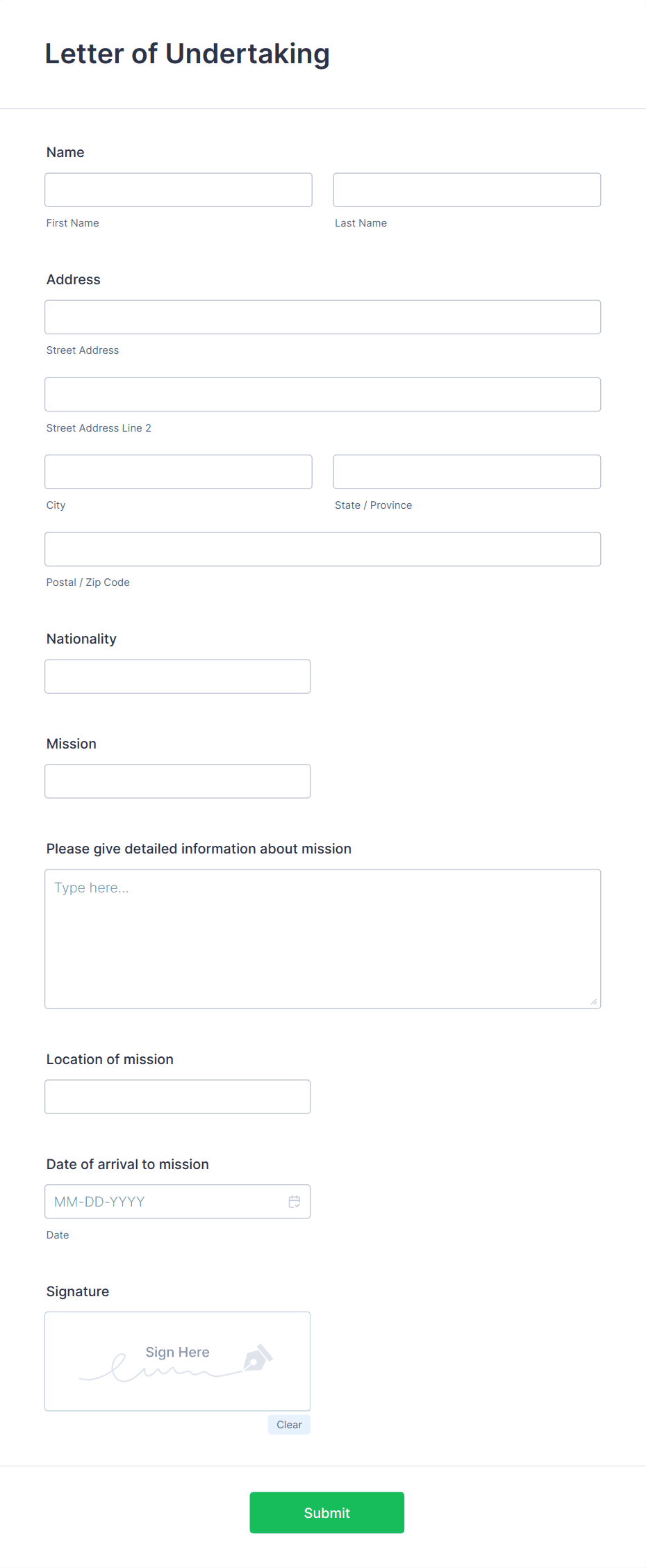 Letter of Undertaking Form Template | Jotform