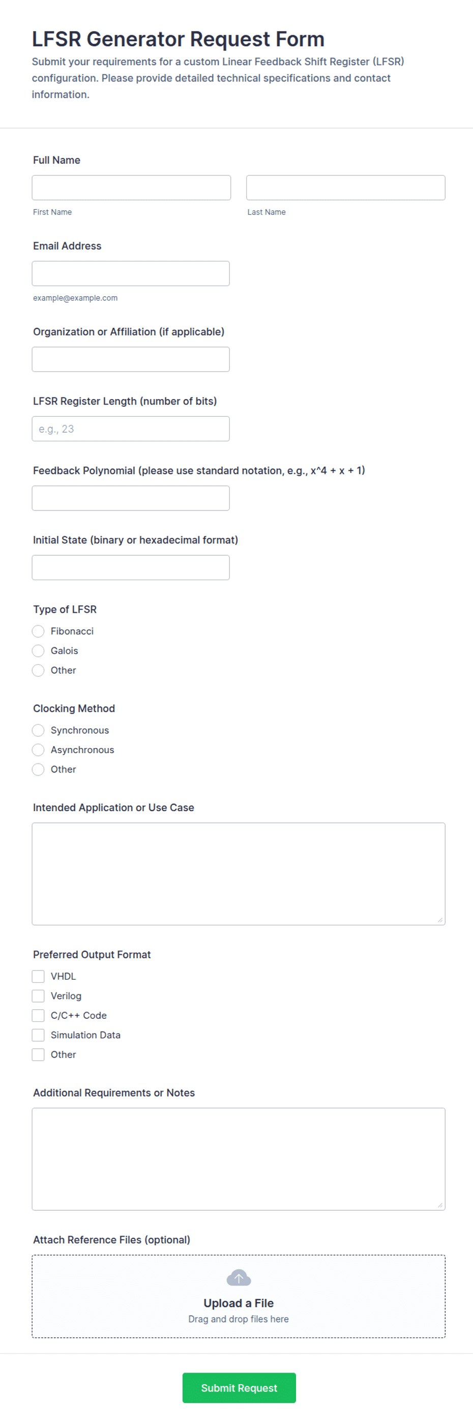 LFSR Generator Request Form Template | Jotform