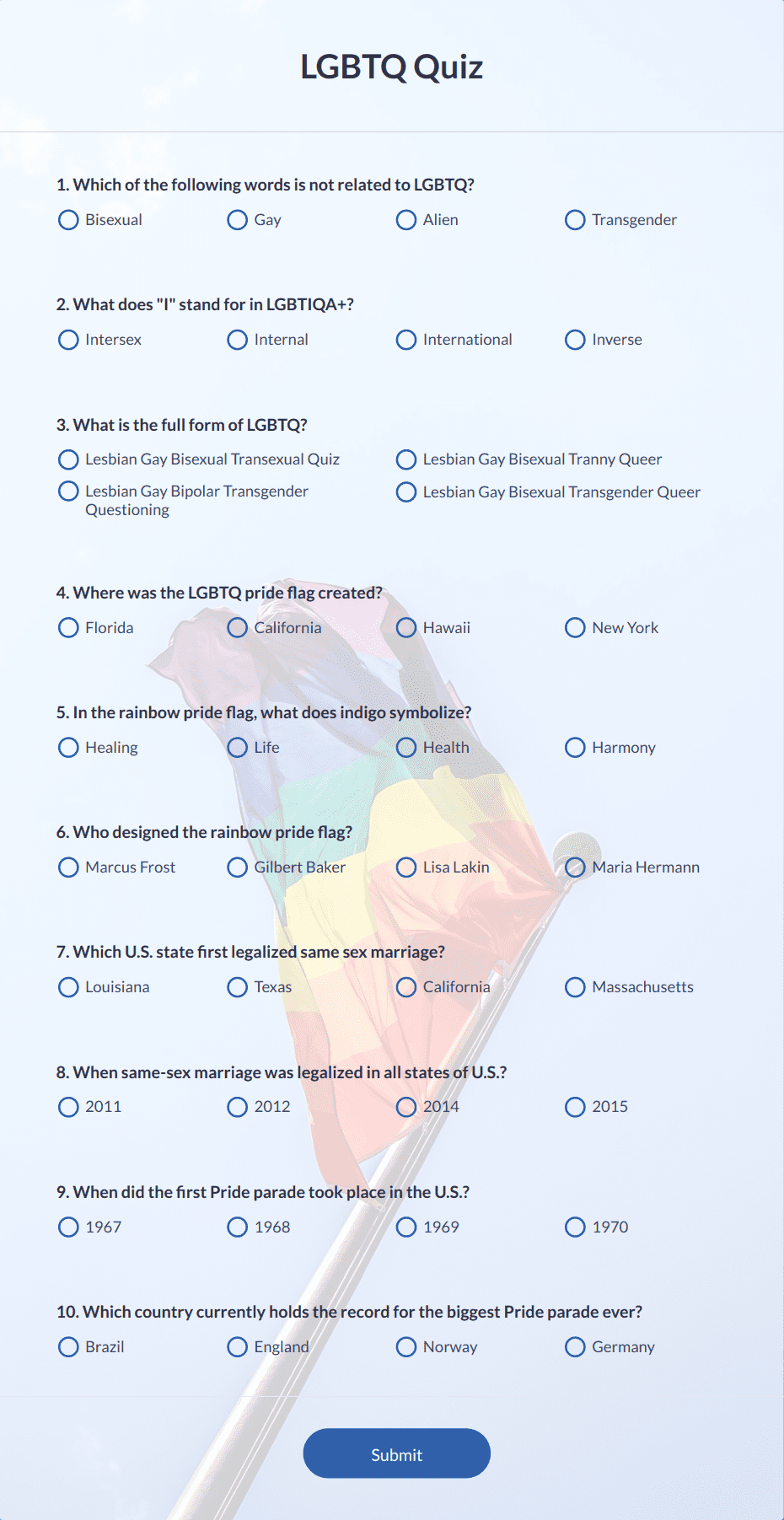LGBTQ Quiz Form Template | Jotform
