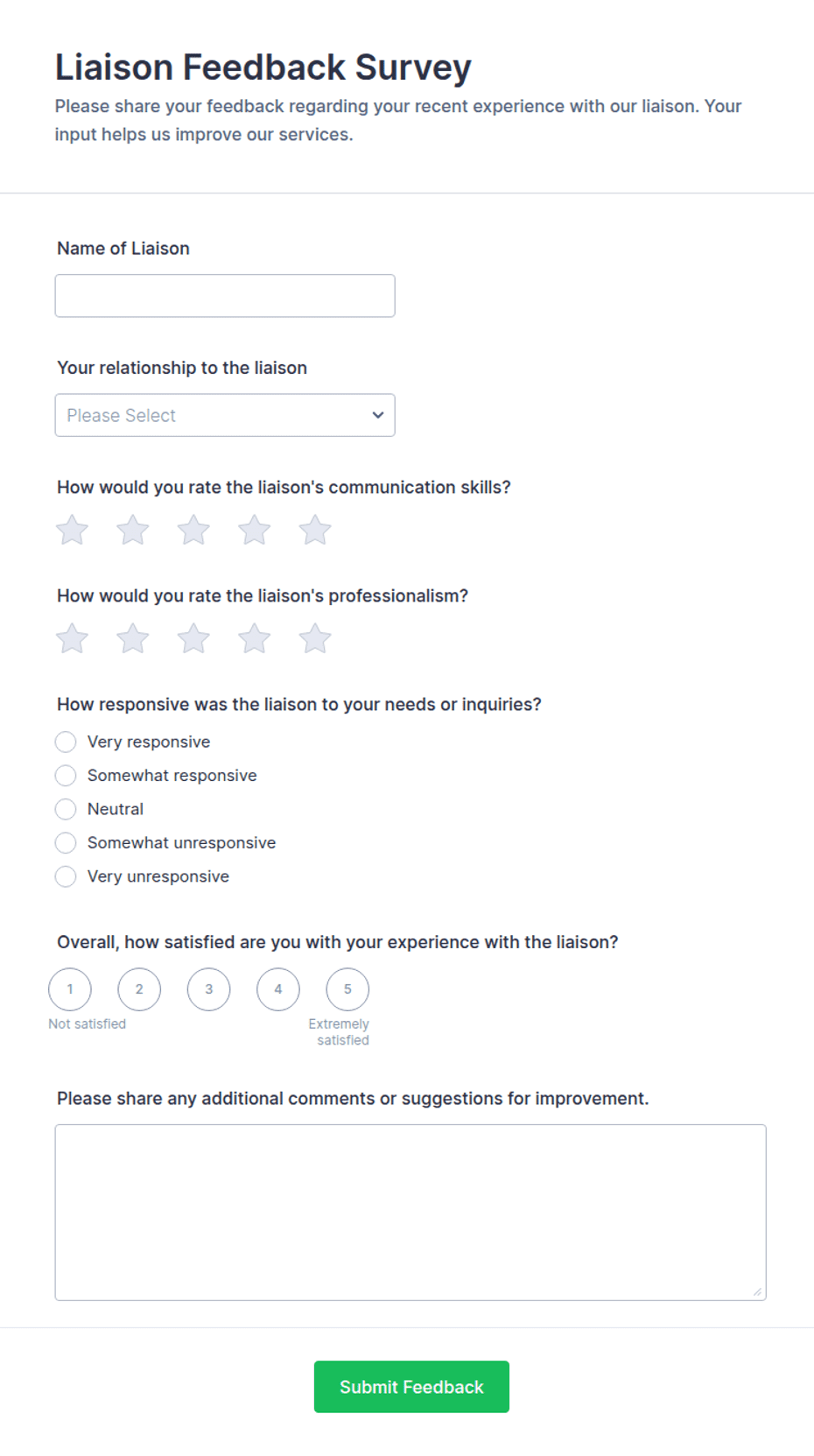 Liaison Feedback Survey Form Template | Jotform