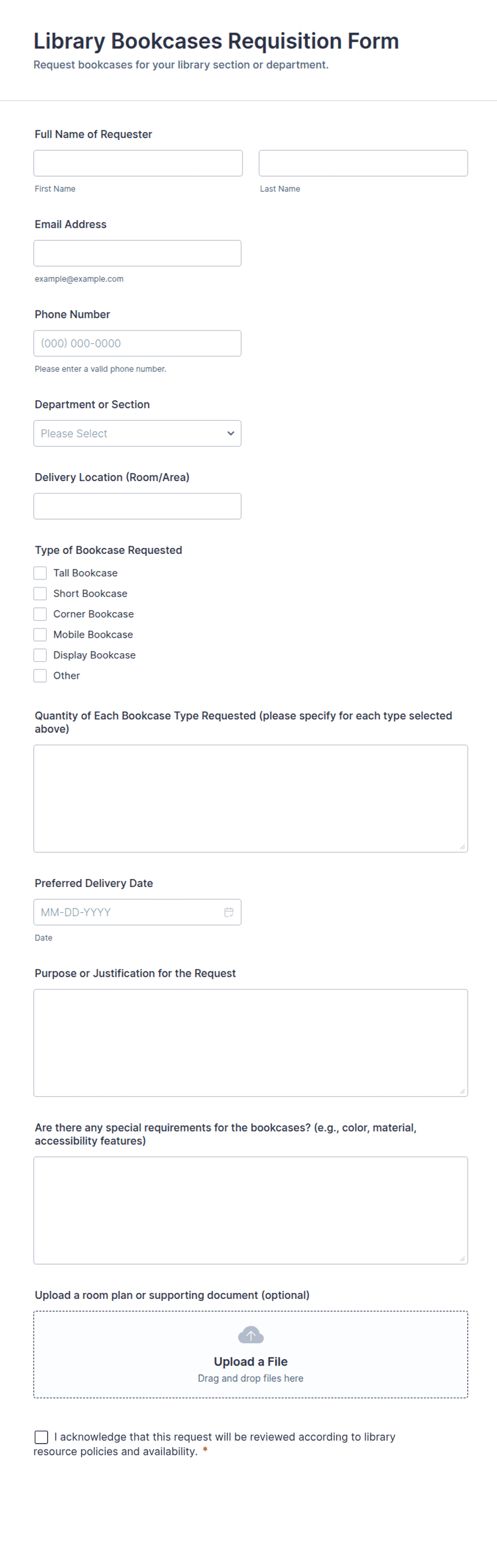 Library Bookcases Requisition Form Template | Jotform