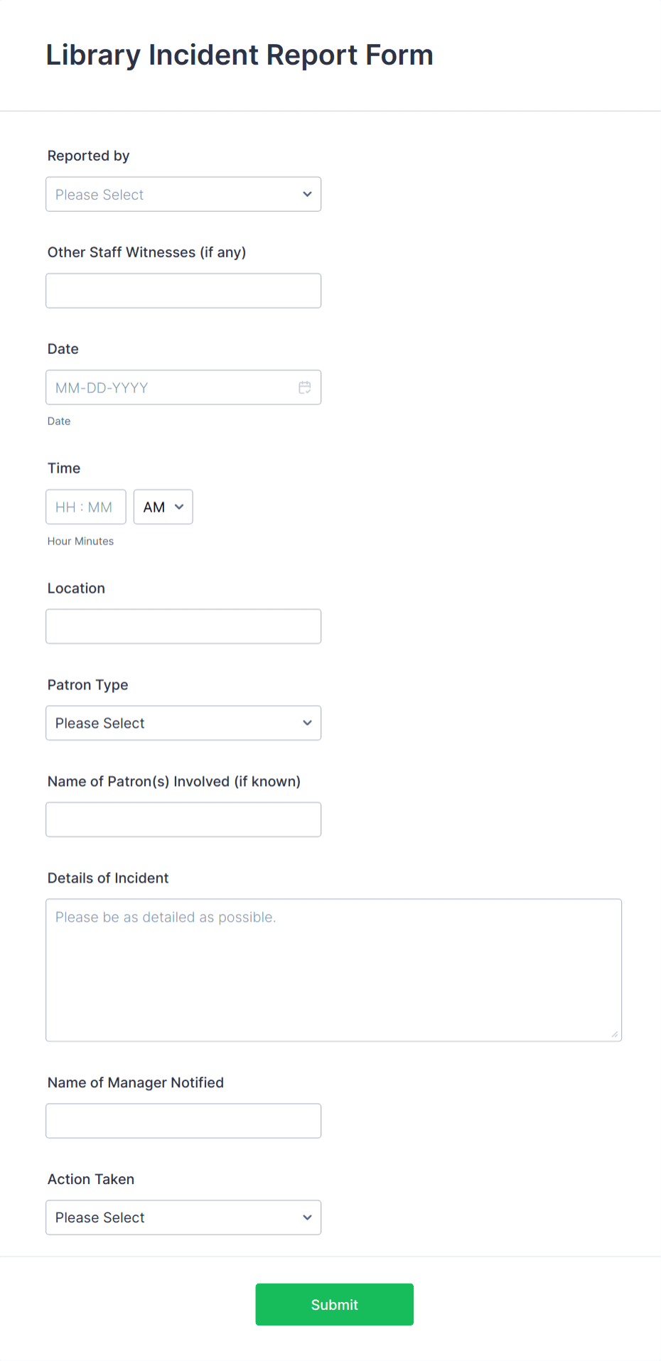 Library Incident Report Form Template | Jotform