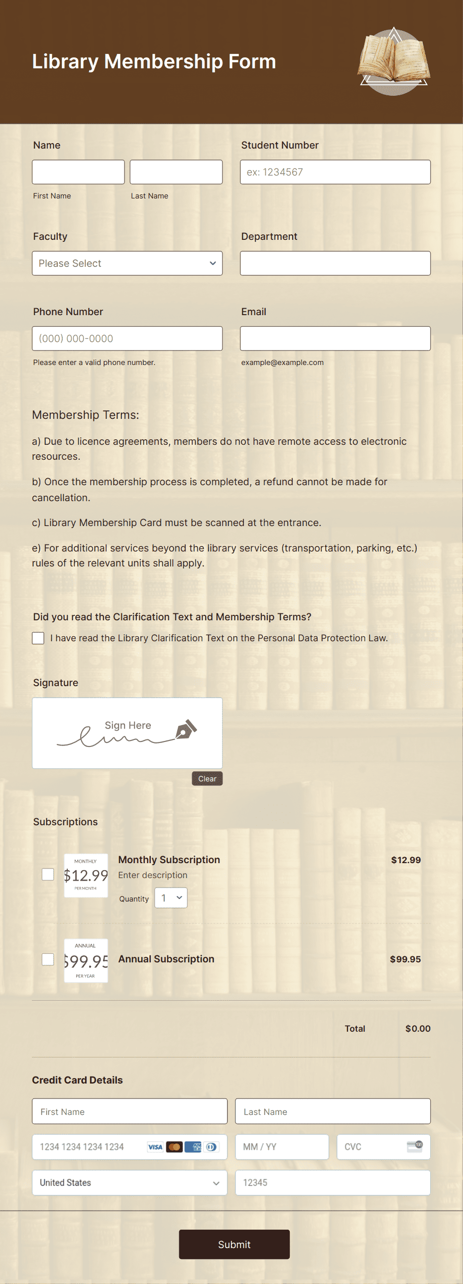 Library Membership Form Template | Jotform