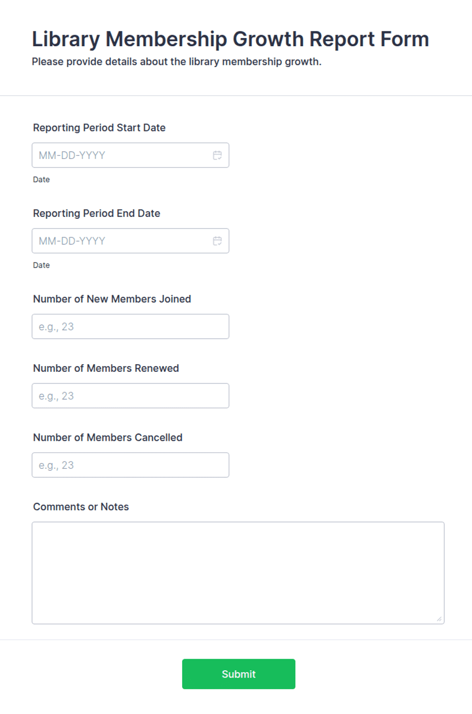 Library Membership Growth Report Form Template | Jotform