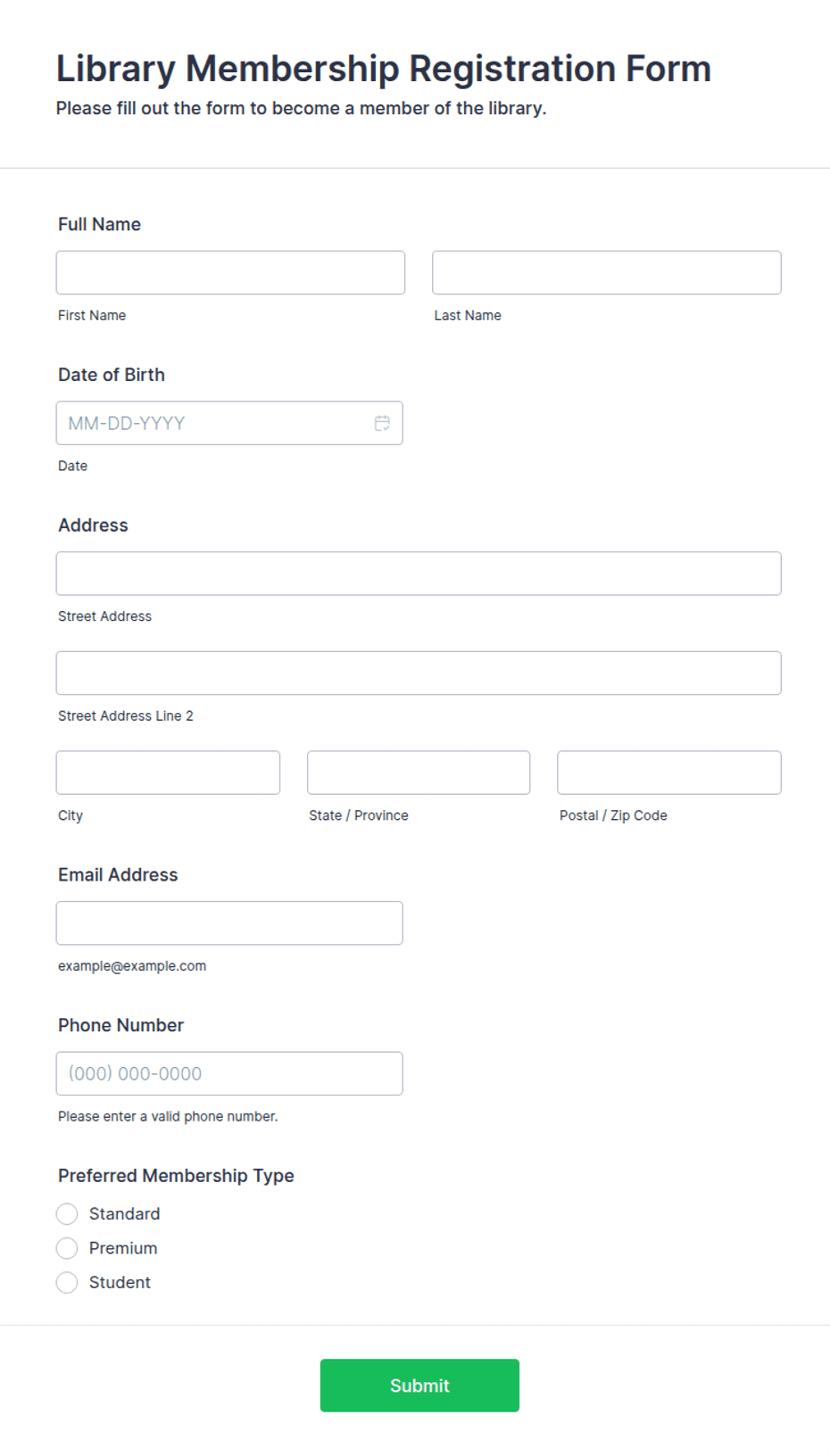 Library Membership Registration Form Template | Jotform