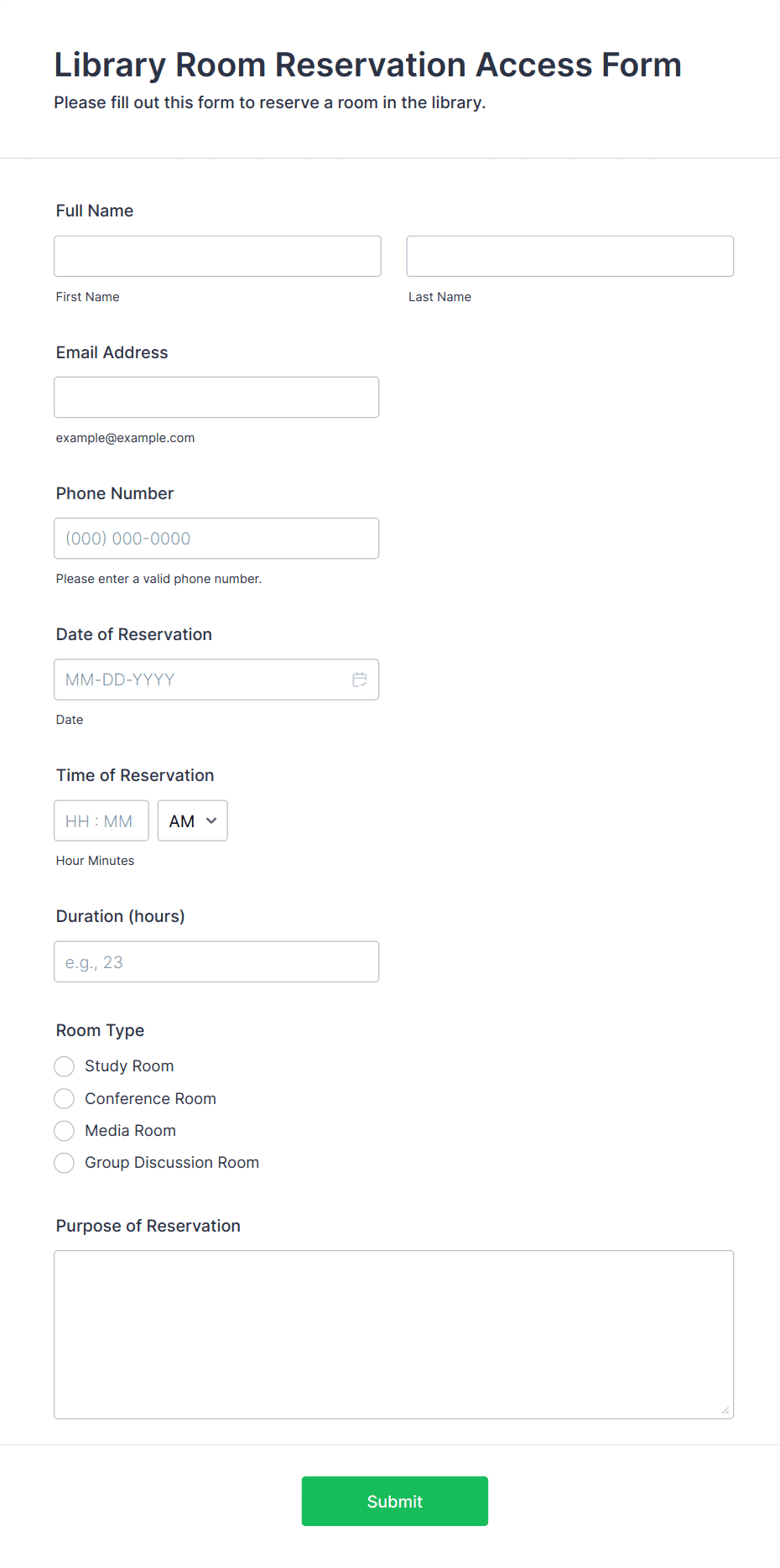 Library Room Reservation Access Form | Jotform