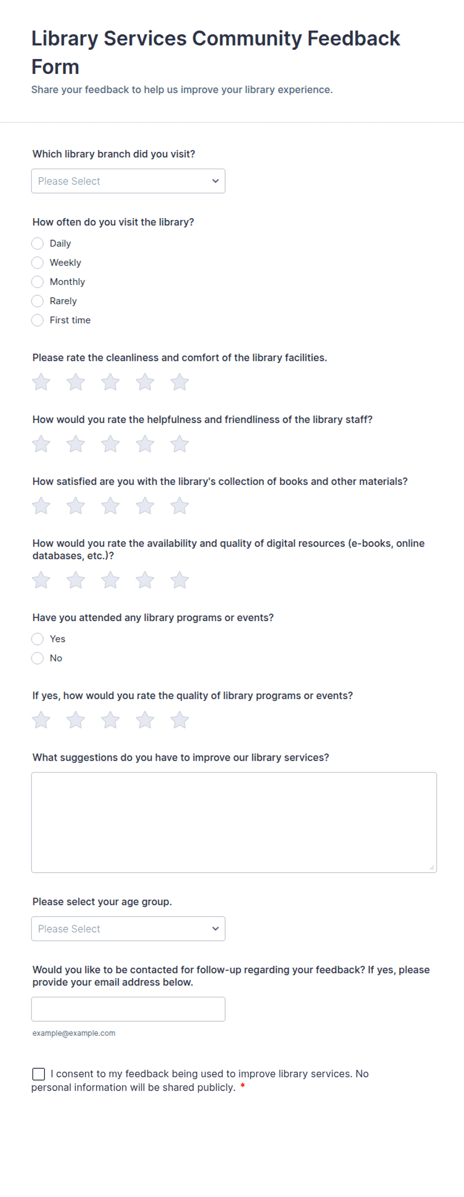 Library Services Community Feedback Form Template | Jotform