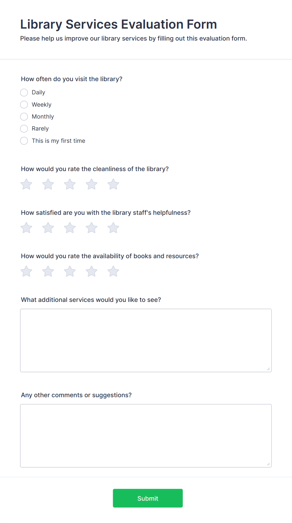 Library Services Evaluation Form Template | Jotform