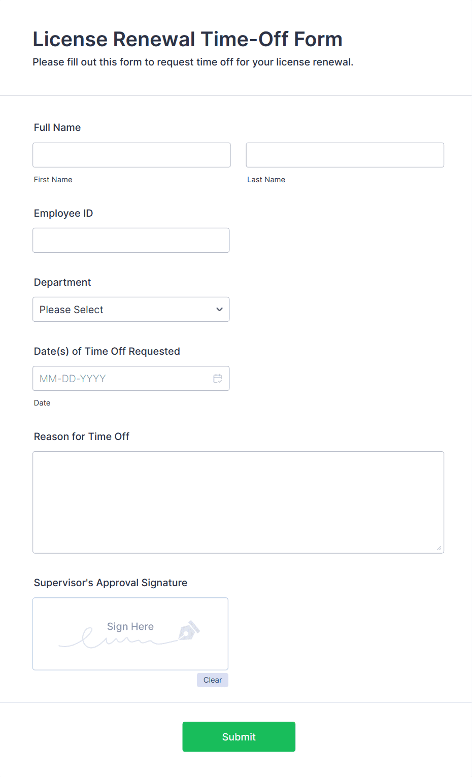 License Renewal Time-Off Form Template | Jotform