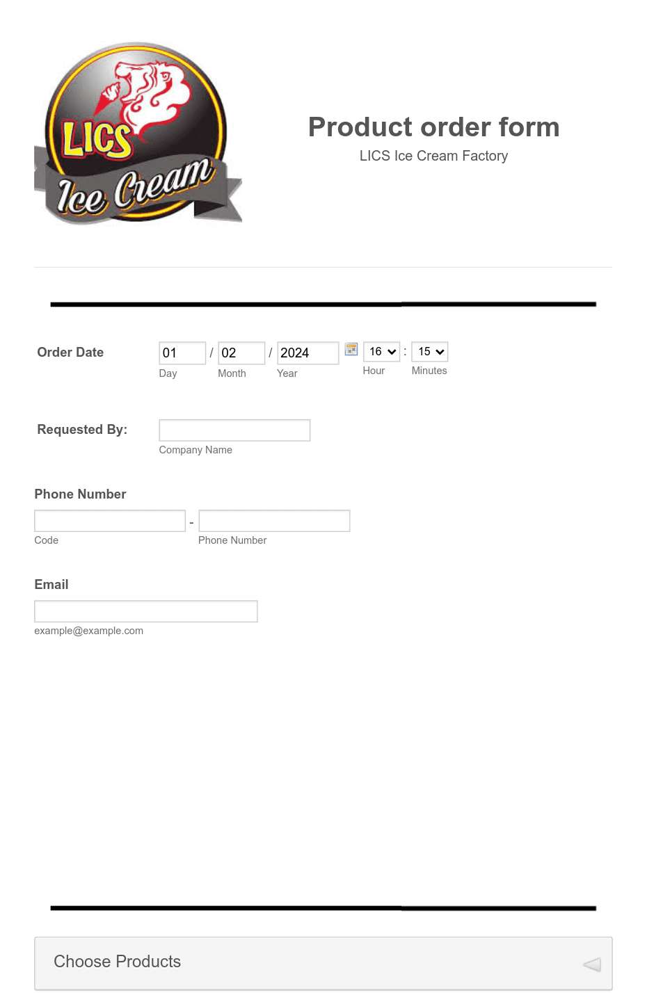 Lics Customer order Form Template | Jotform