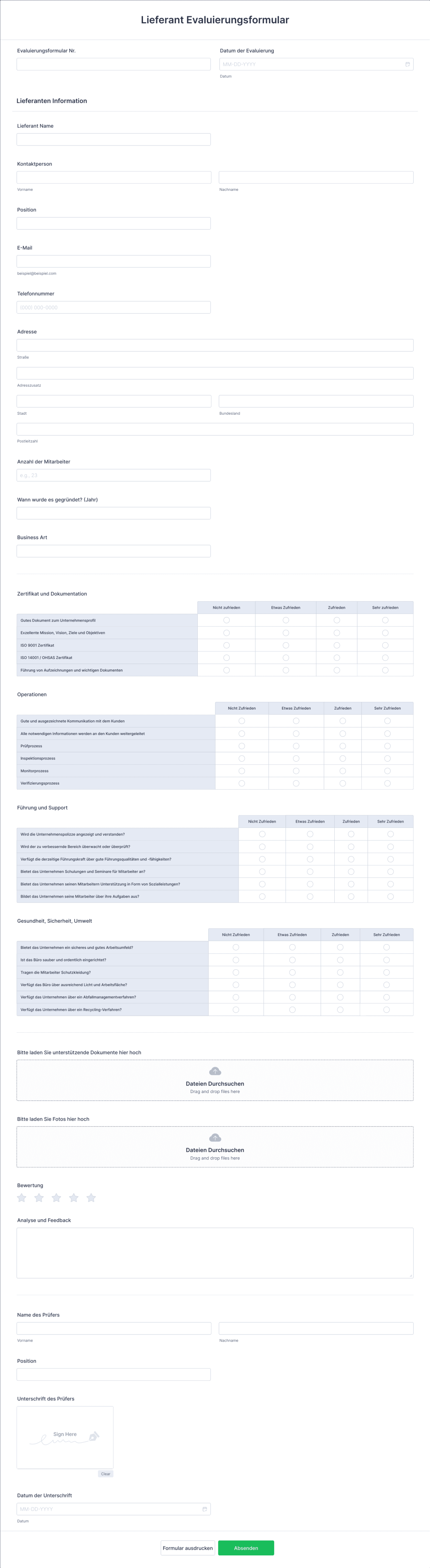 Lieferant Evaluierungsformular Formularvorlage | Jotform