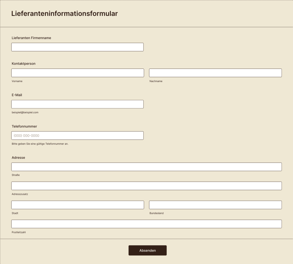 Lieferanteninformationsformular Formularvorlage | Jotform