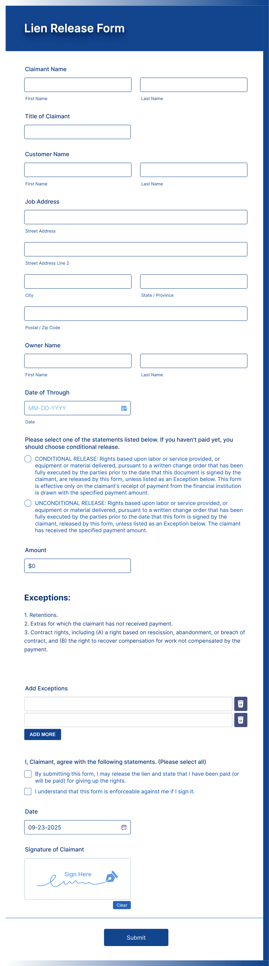 Lien Release Form Template | Jotform