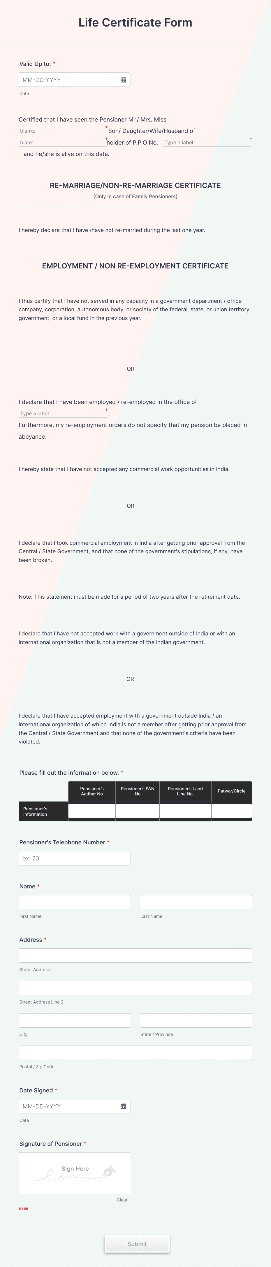 Life Certificate Form Template | Jotform