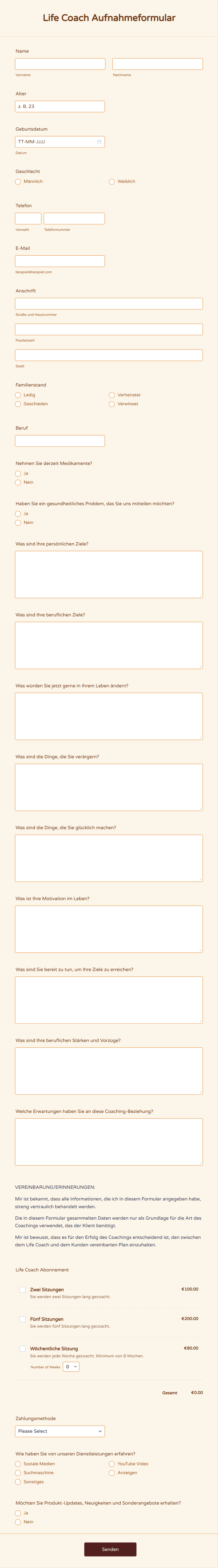 Life Coach Aufnahmeformular Formularvorlage | Jotform