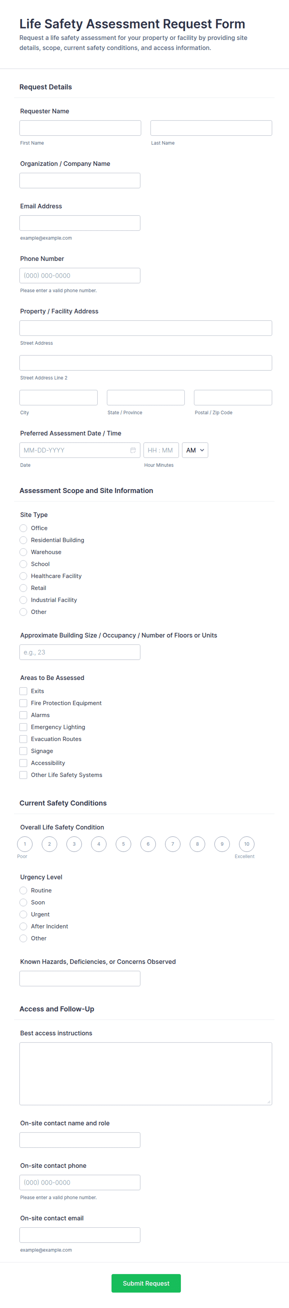 Life Safety Assessment Request Form Template | Jotform