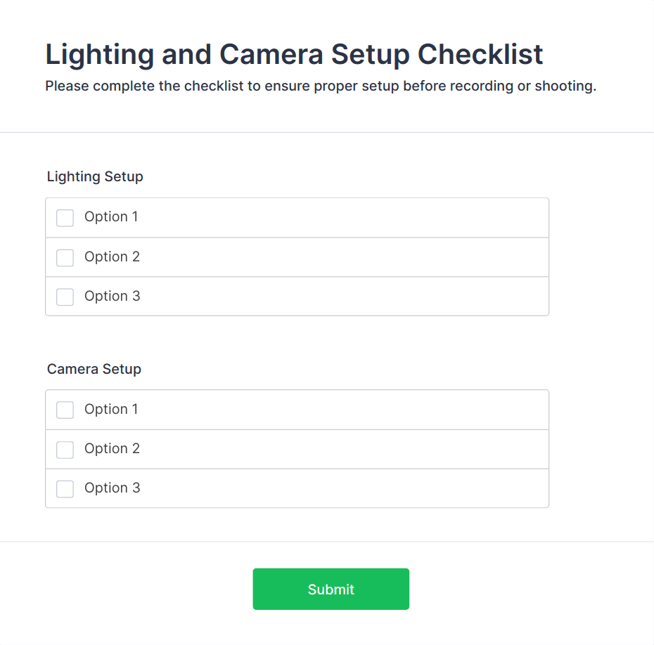 Lighting and Camera Setup Checklist Form Template | Jotform