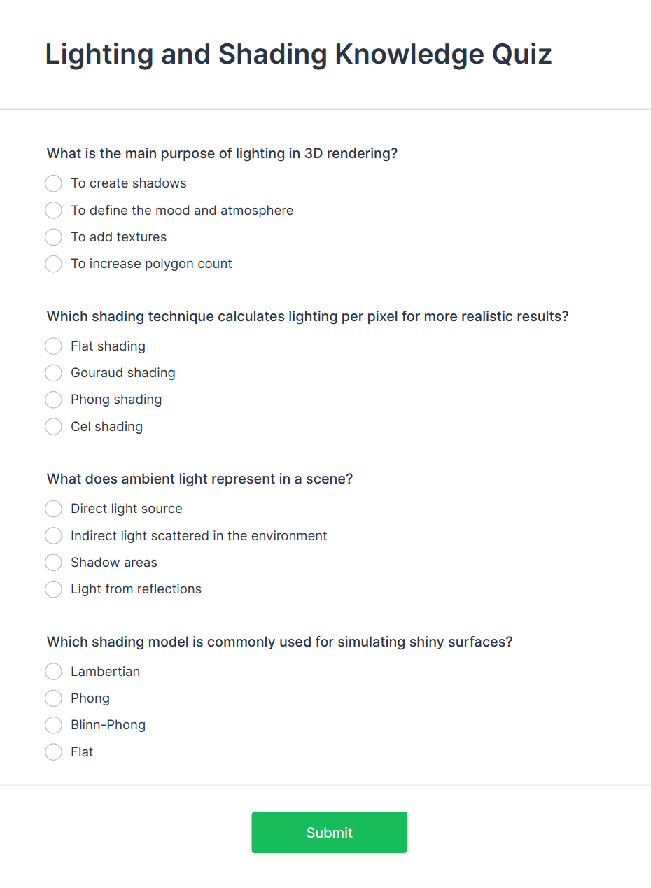 Lighting and Shading Knowledge Quiz Form Template | Jotform