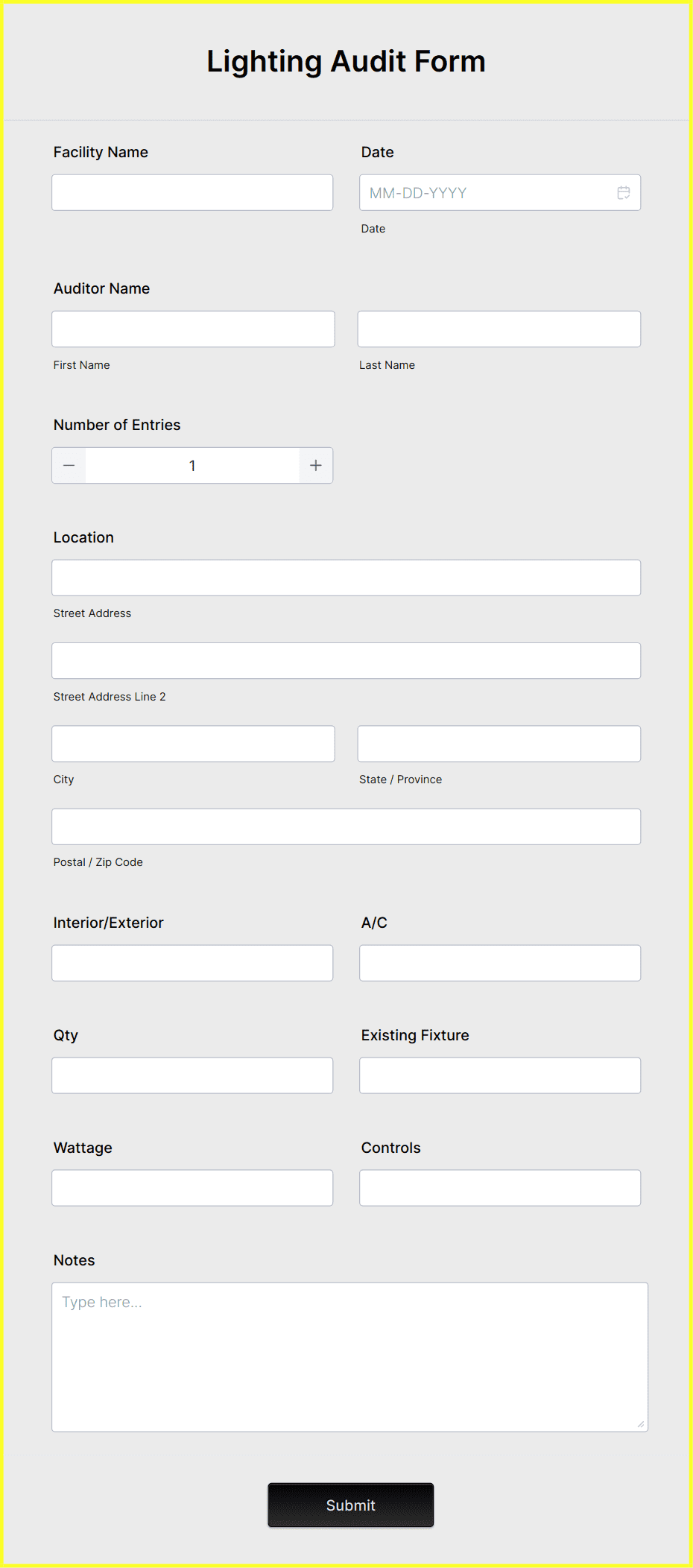 Lighting Audit Form Template | Jotform