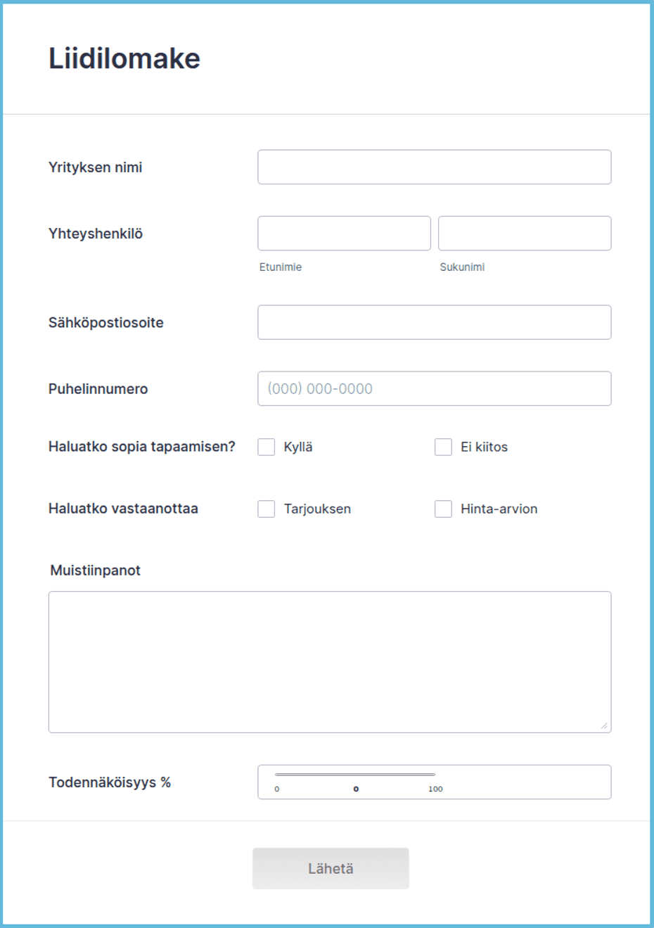 Liidien luonti lomake Lomakepohja | Jotform
