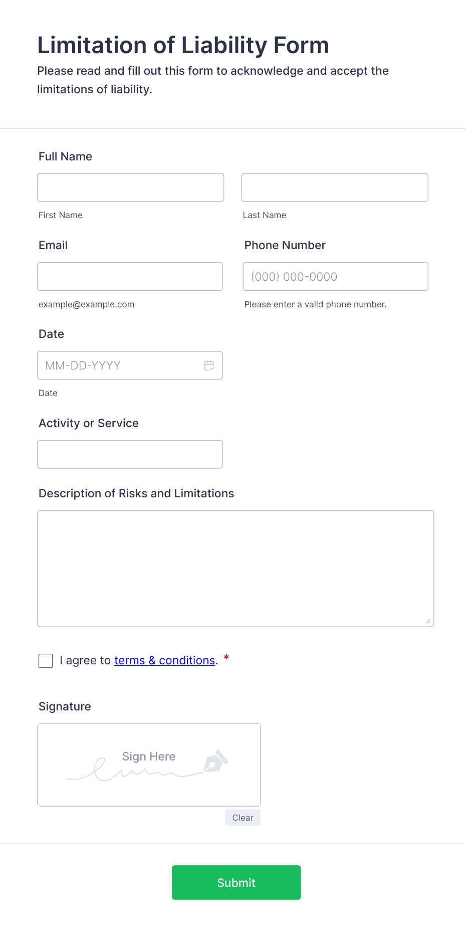 Limitation of Liability Form Template | Jotform