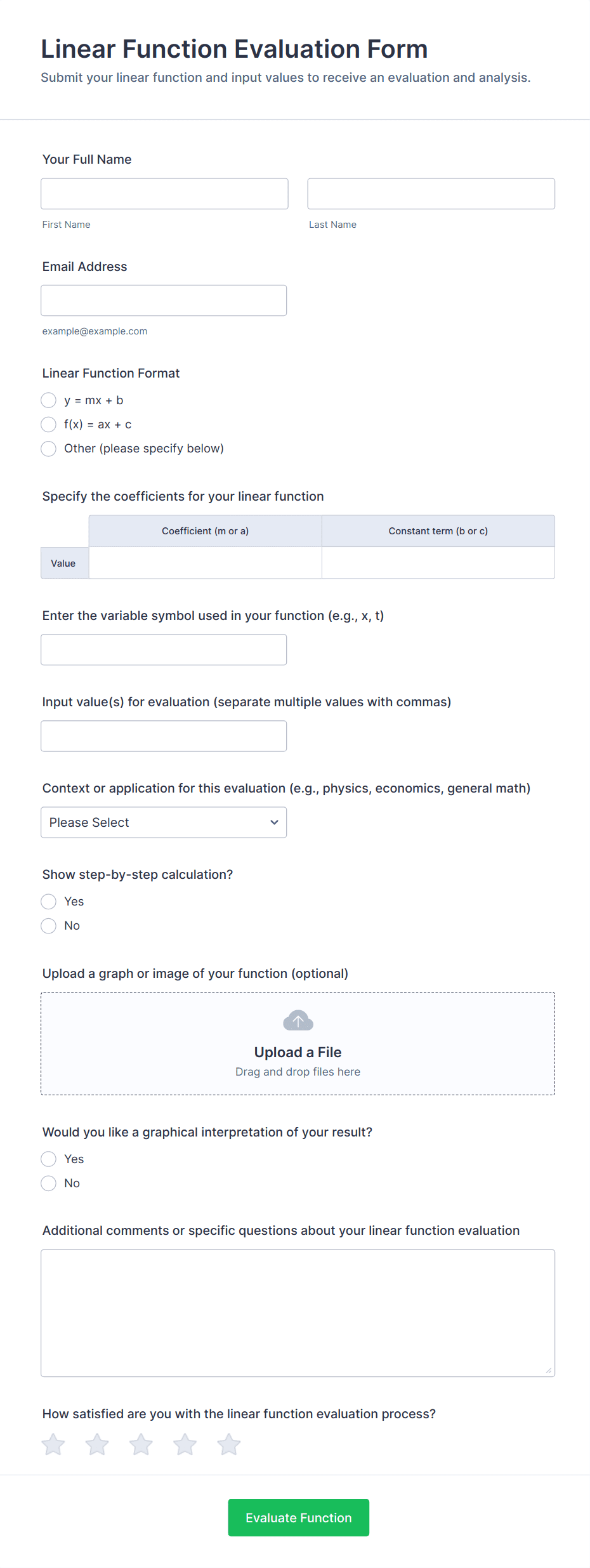 Linear Function Evaluation Form Template | Jotform