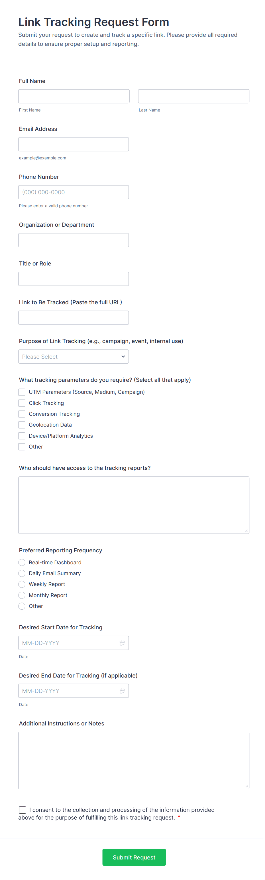 Link Tracking Request Form Form Template | Jotform