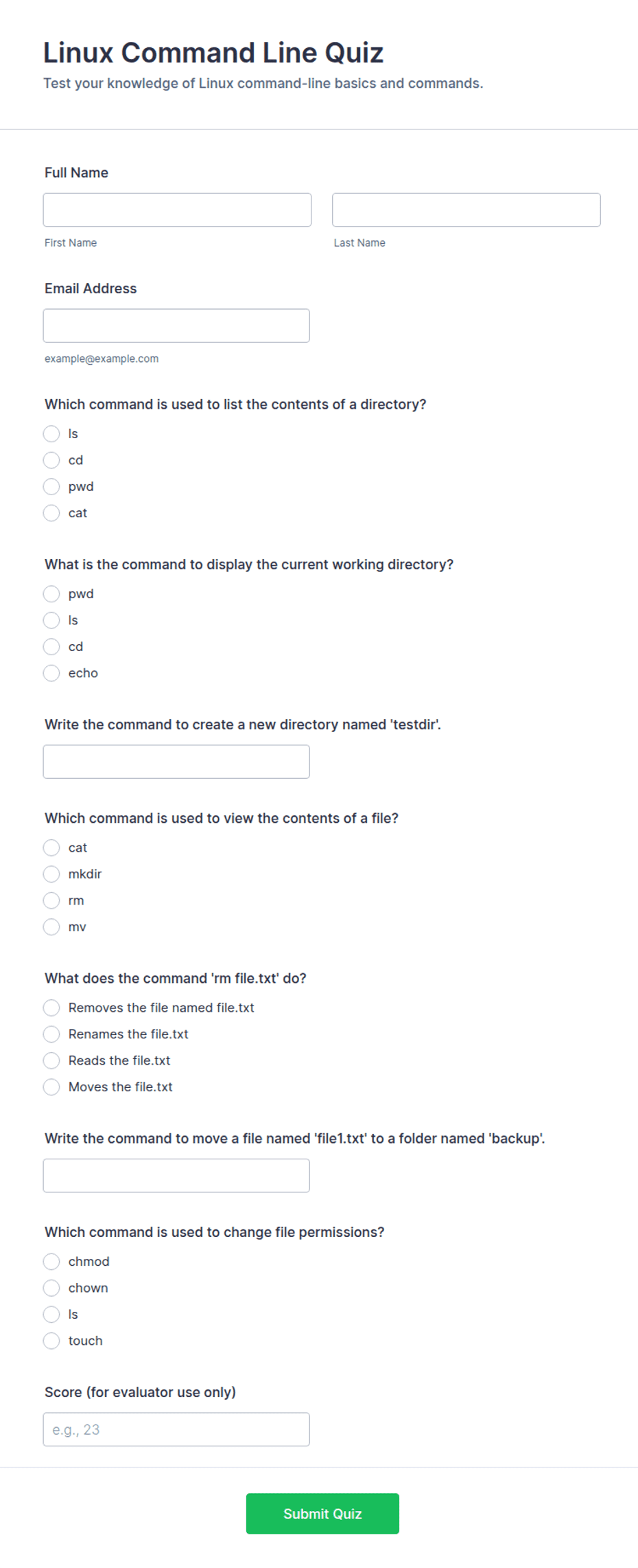 Linux Command Line Quiz Form Template | Jotform