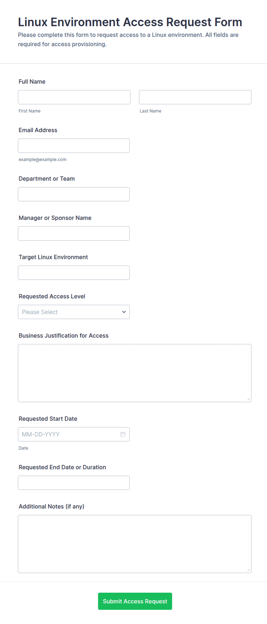 Linux Environment Access Request Form Template | Jotform