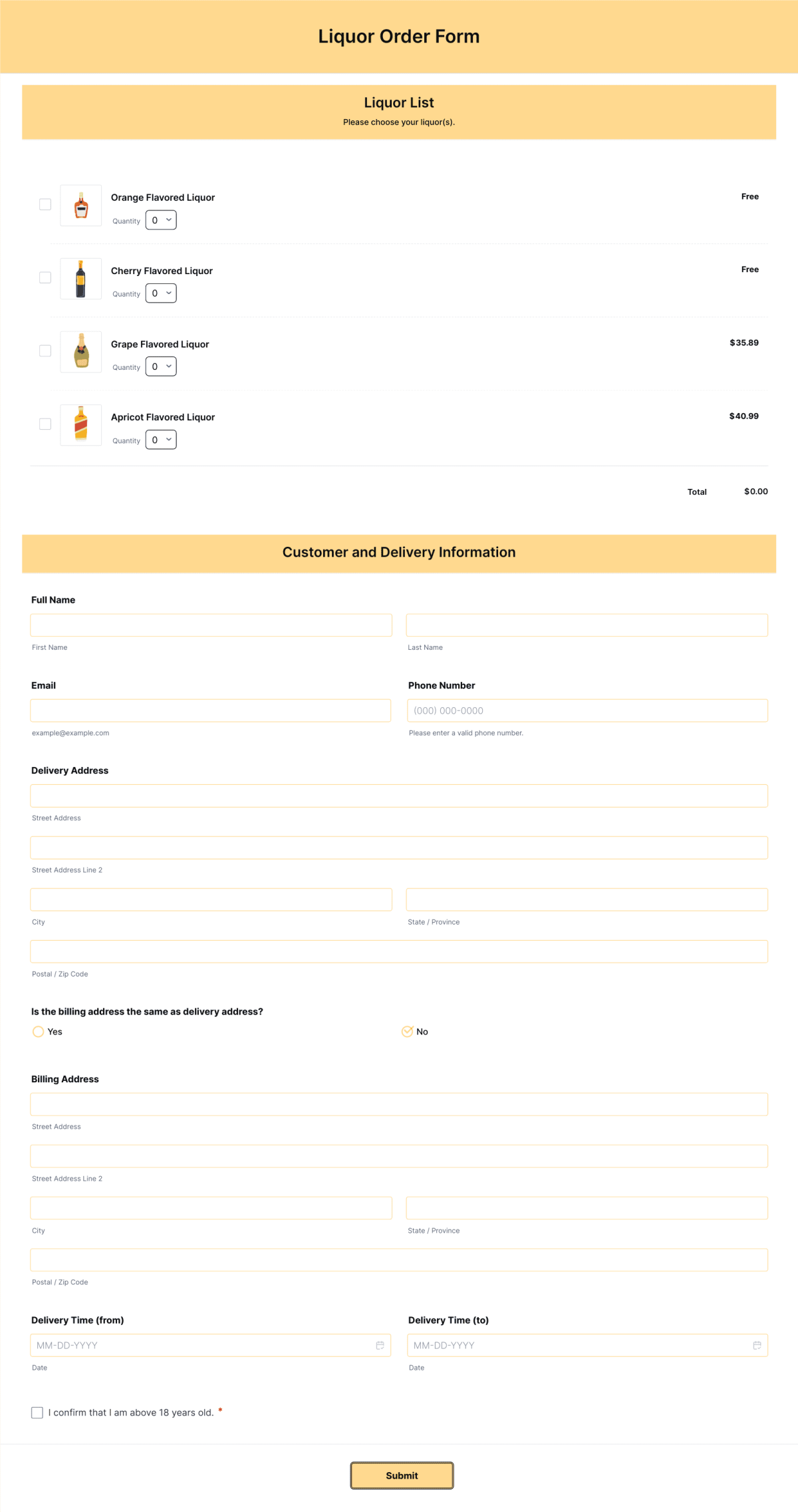 Liquor Order Form Template | Jotform