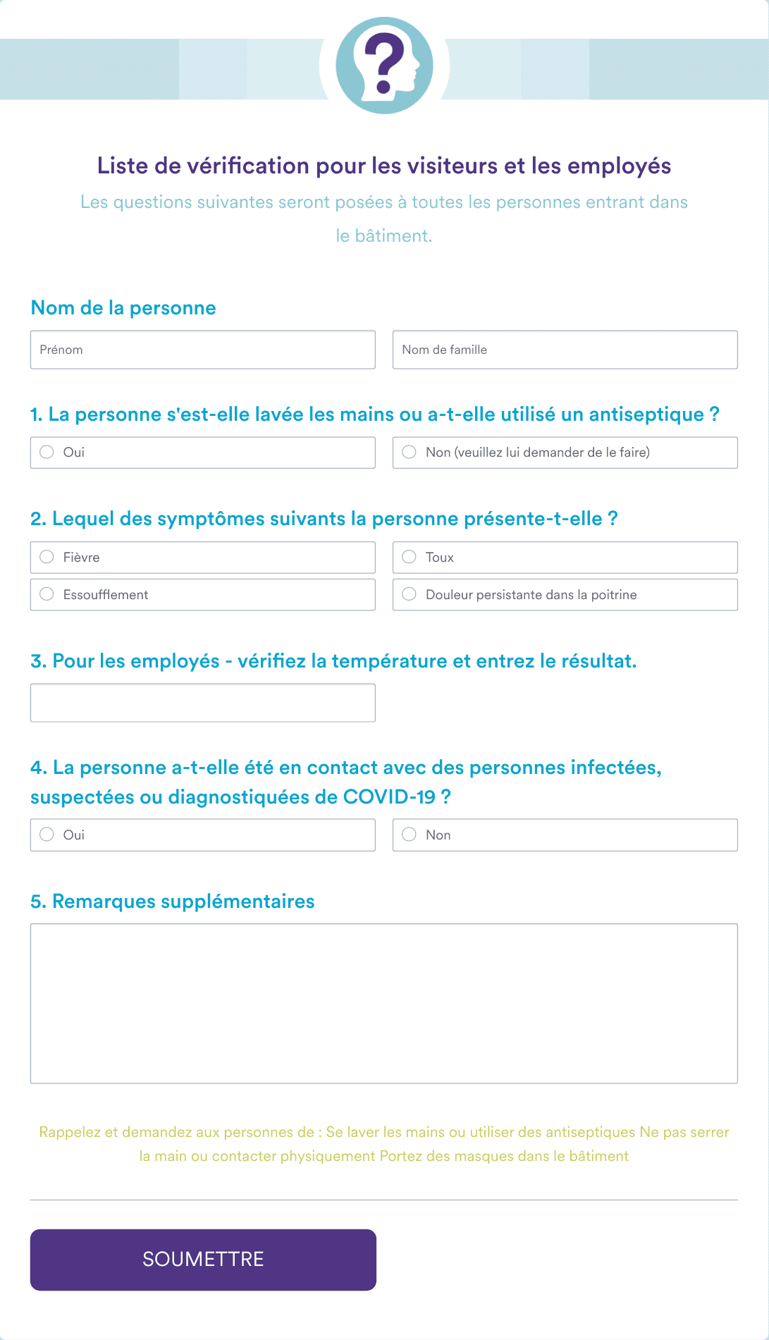 Liste de vérification pour les visiteurs et l... Modèle du formulaire ...