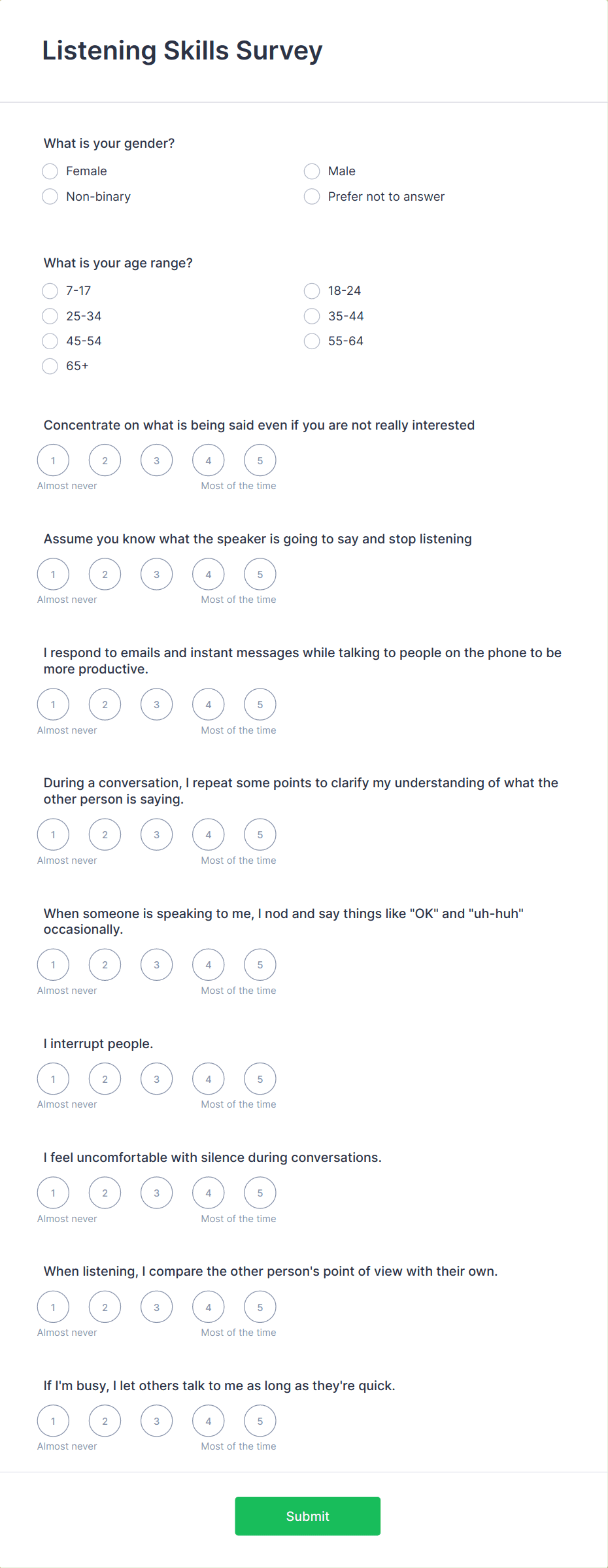 Listening Skills Survey Form Template | Jotform