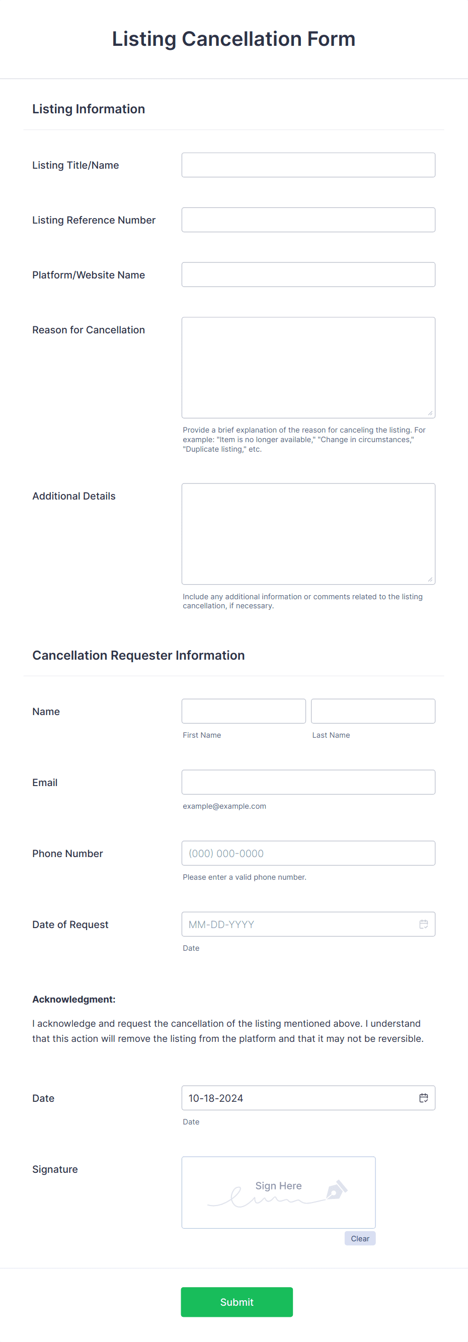 Listing Cancellation Form Template | Jotform