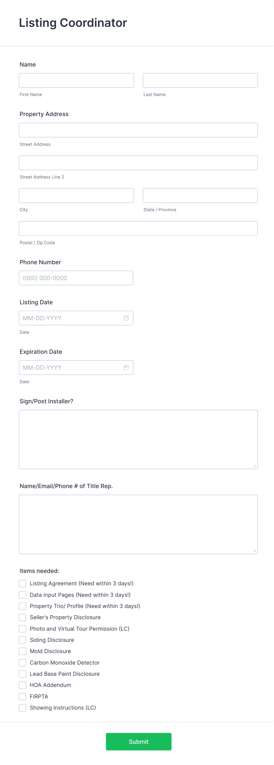 Listing Transaction Form Template | Jotform