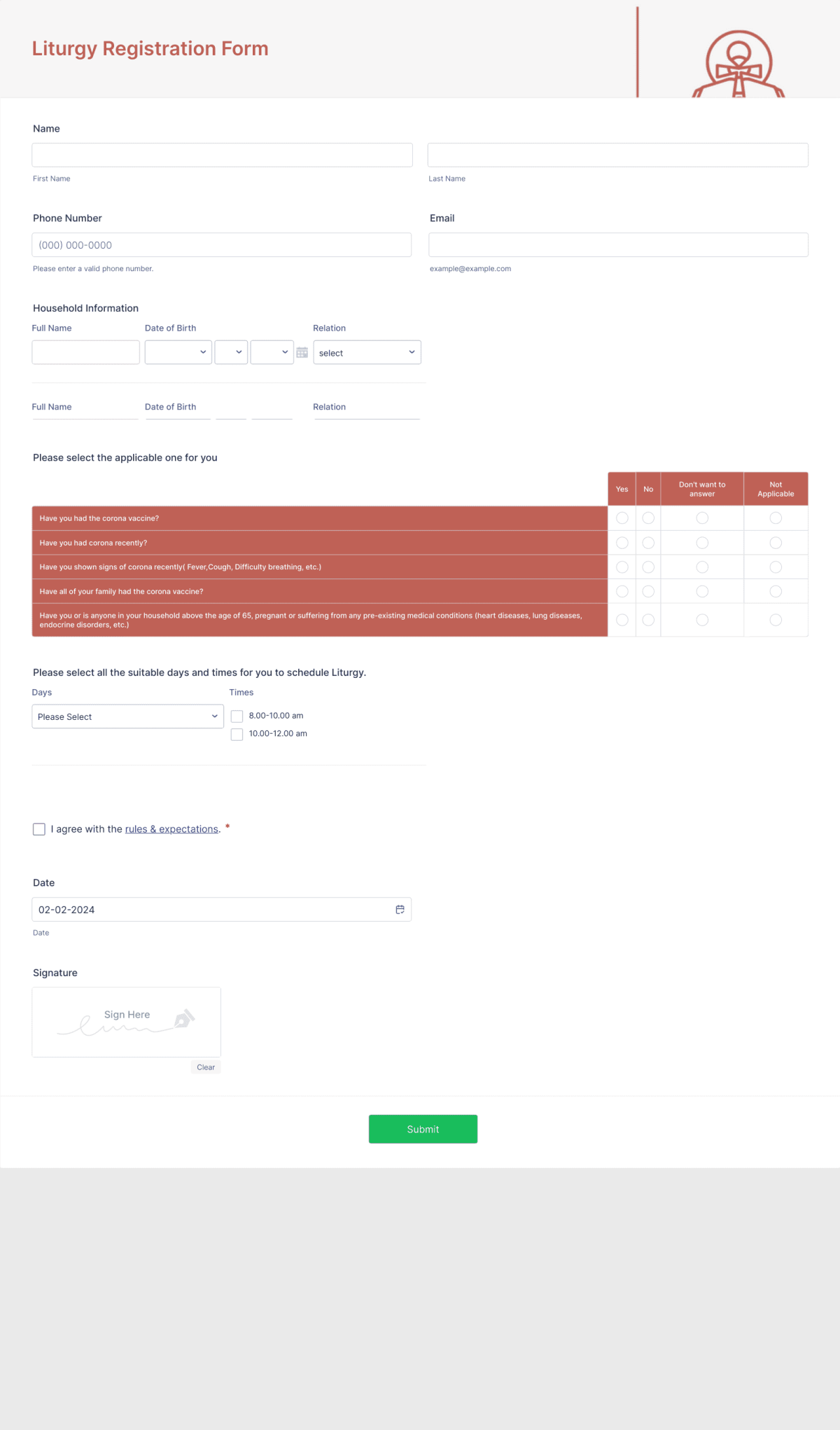Liturgy Registration Form Template | Jotform