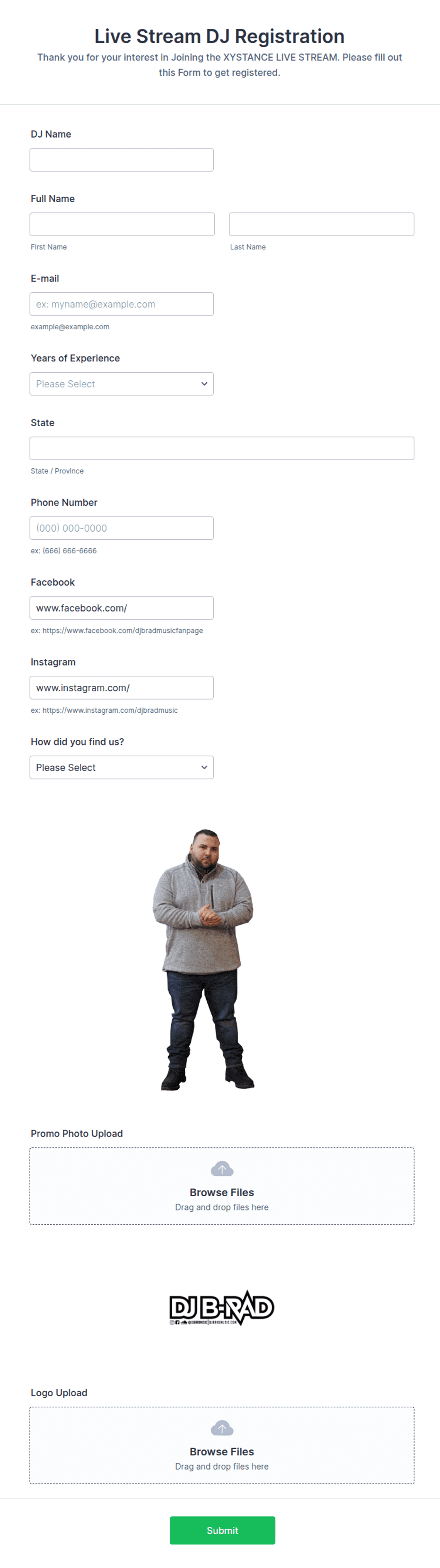 Live Stream DJ Registration Form Template | Jotform