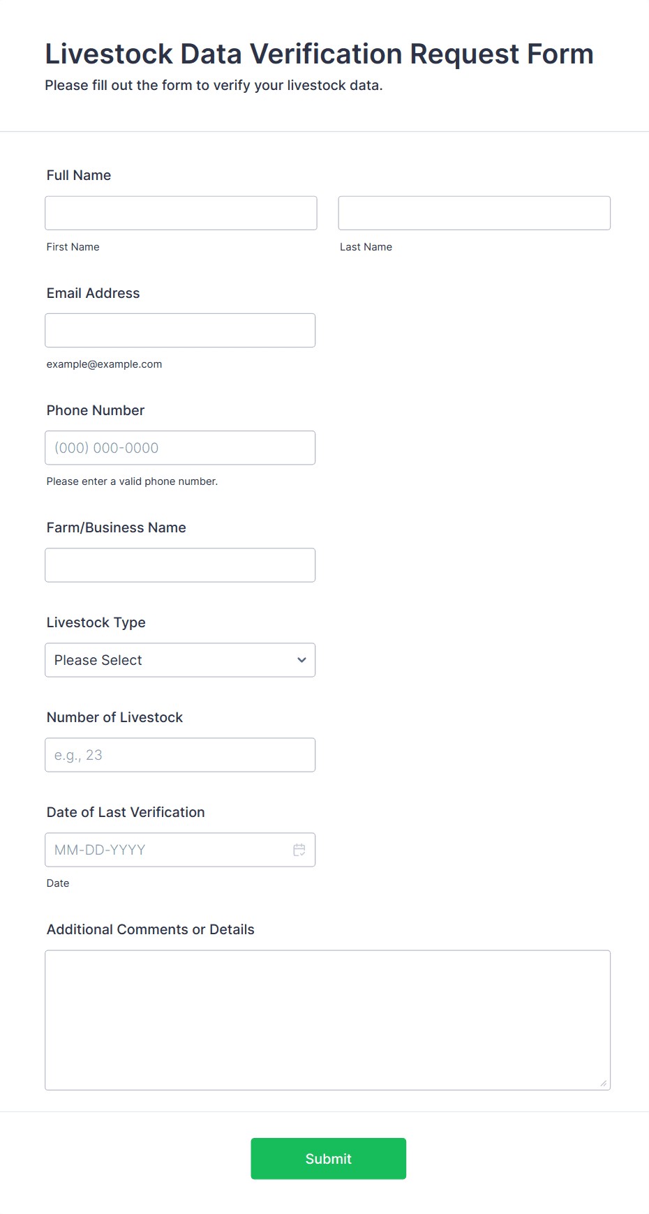 Livestock Data Verification Request Form Template | Jotform