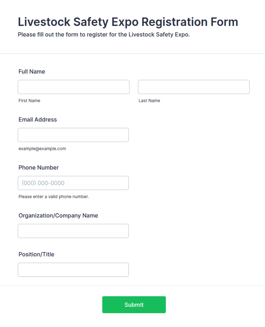 Livestock Safety Expo Registration Form Template | Jotform