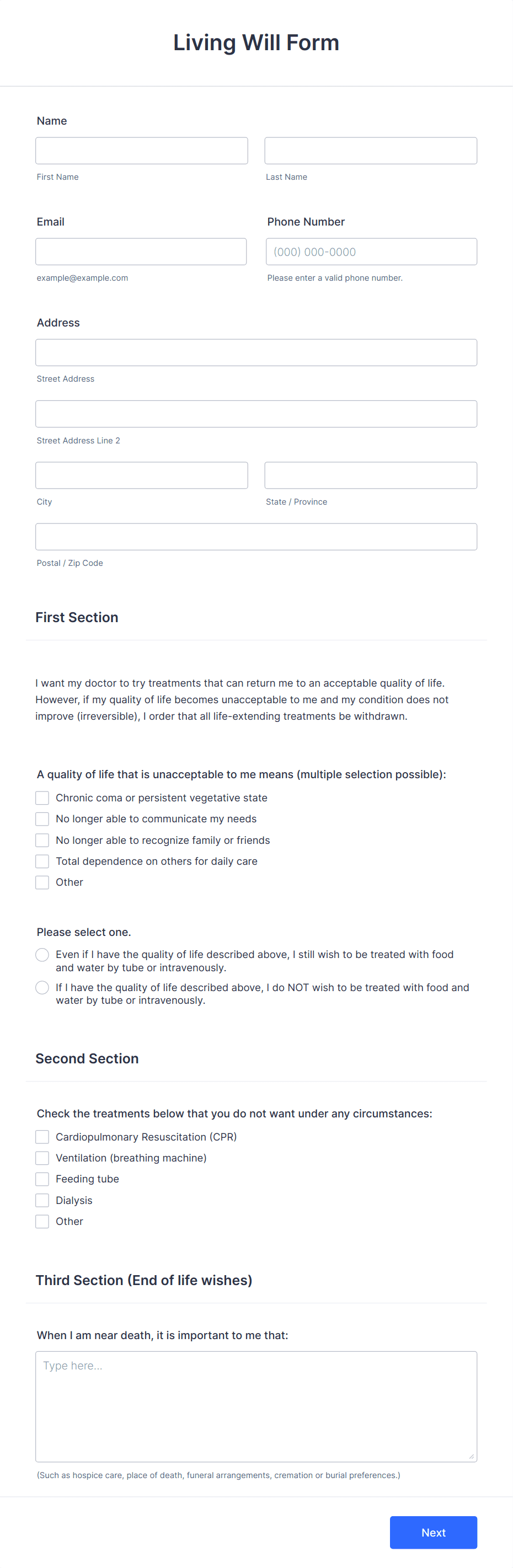 Living Will Form Template | Jotform