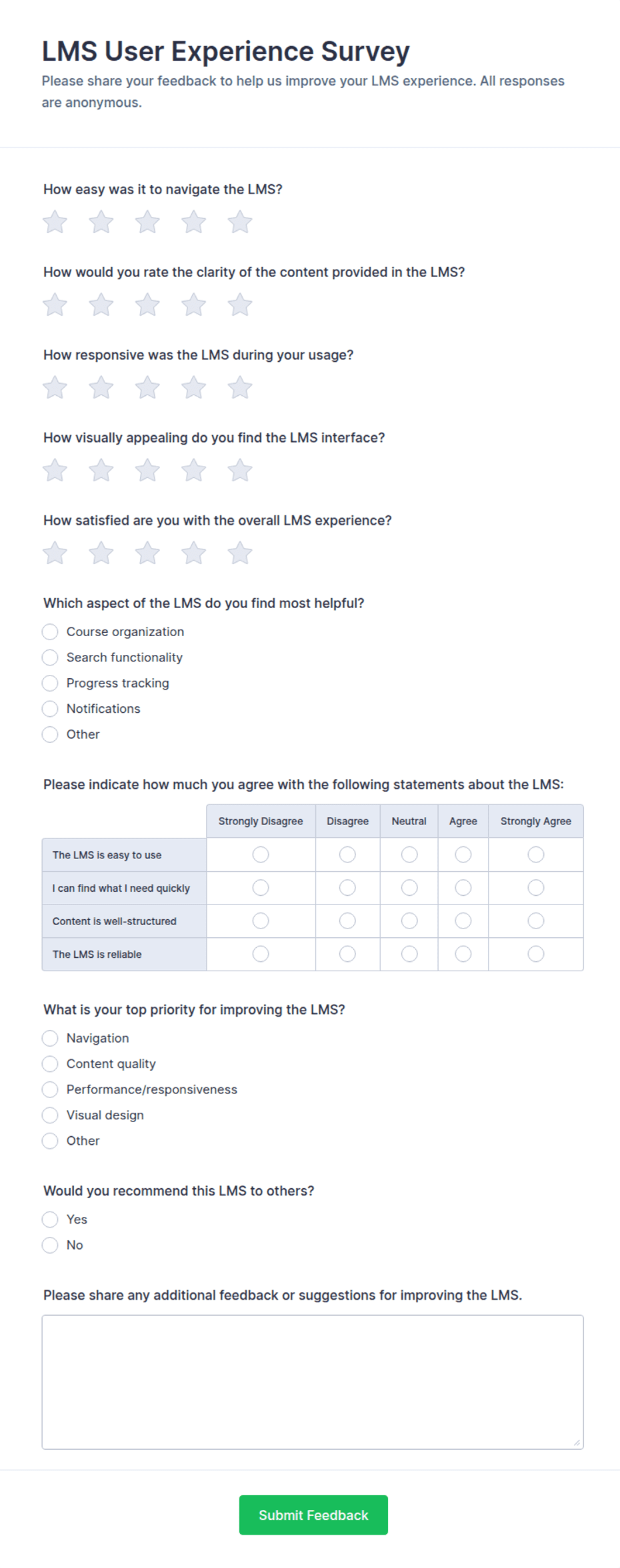 LMS User Experience Survey Form Template | Jotform